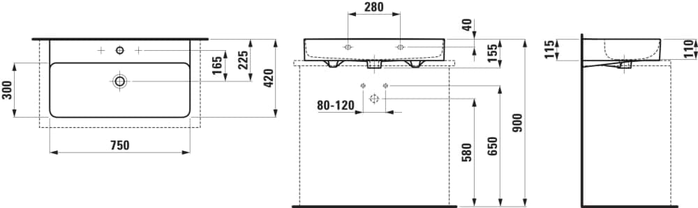 Kreiner IMPEX. LAUFEN VAL Aufsatzwaschtisch, wandgebunden 750 x 420 x ...